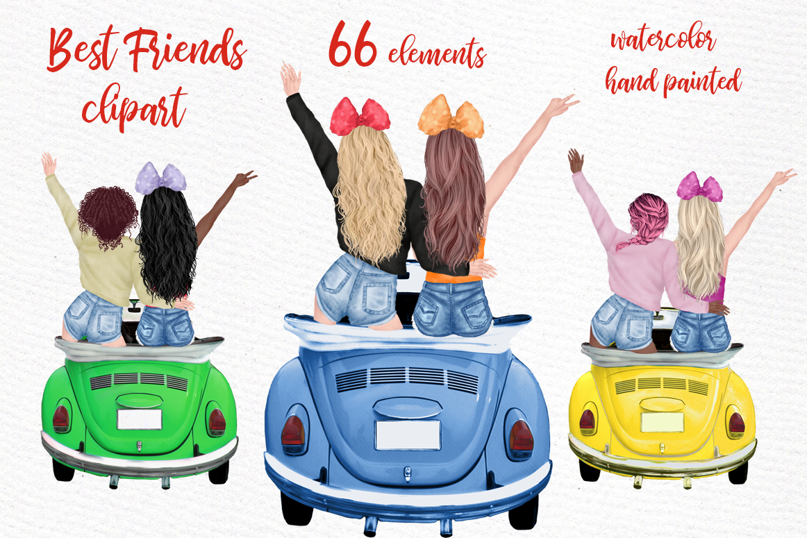 Watercolor Best Friends Clipart Png, Customizable Clipart, C - Inspire ...