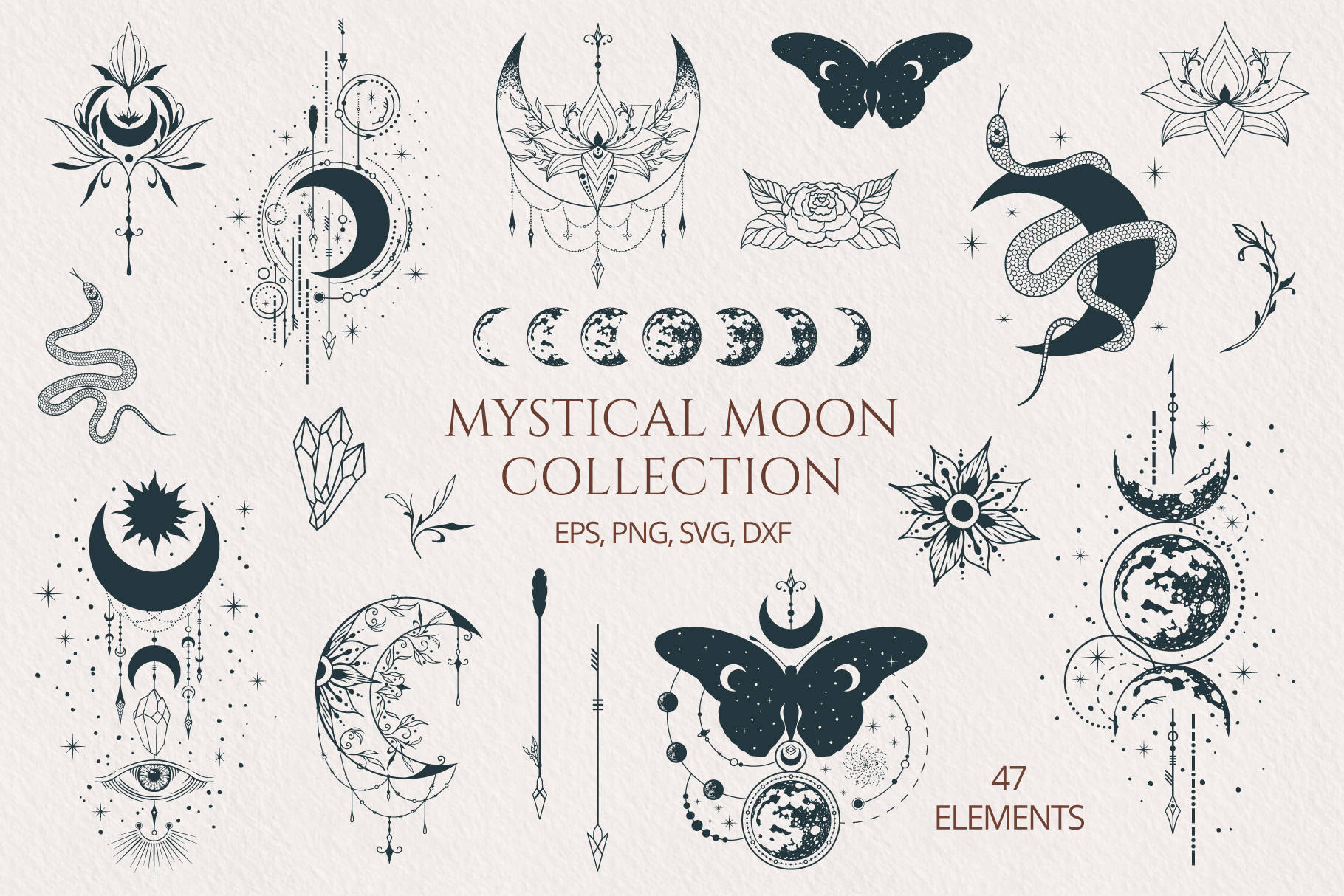 Hand Drawn Mystical Moon Svg Bundle, Magic Svg, Celestial Sv | Inspire ...