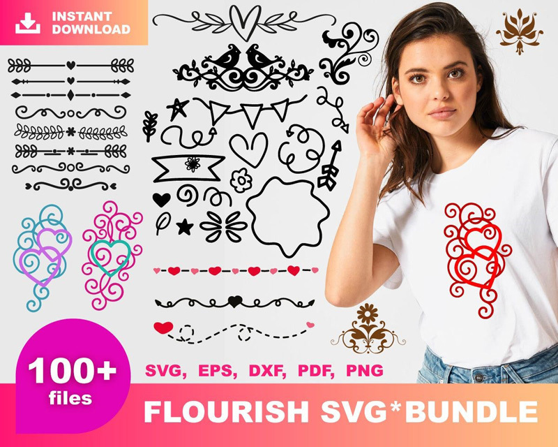 100 Flourish Bundle Svg, Trending Svg, Flourish Svg, Swirl S | Inspire Uplift