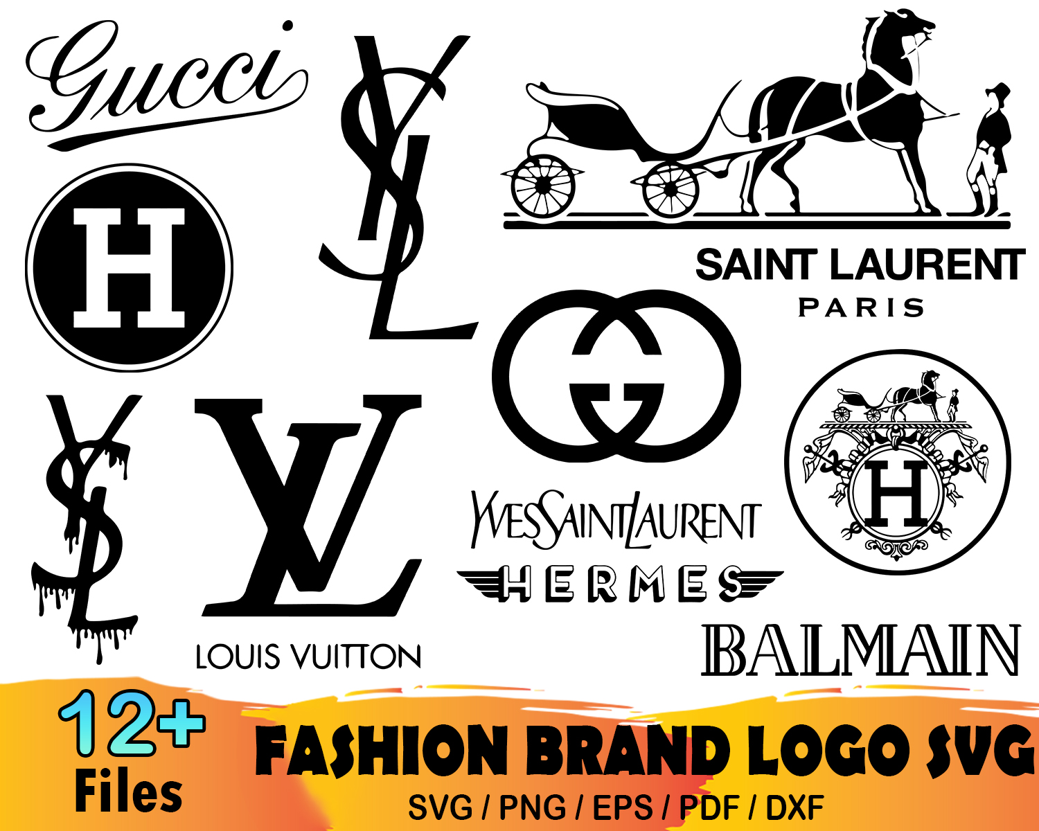 12 Fashion Brand Logo Bundle Svg, Gucci Svg, Hermes Svg | Inspire Uplift