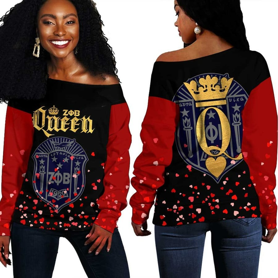 Zeta Phi Beta Queen Queen Couple Valentine Off Shoulder Swea | Inspire Uplift