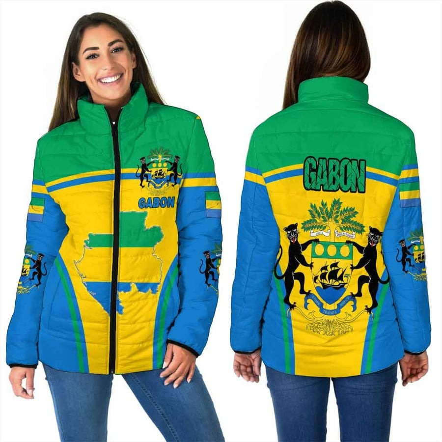 Gabon Active Flag Women Padded Jacket, African Padded Jacket | Inspire ...
