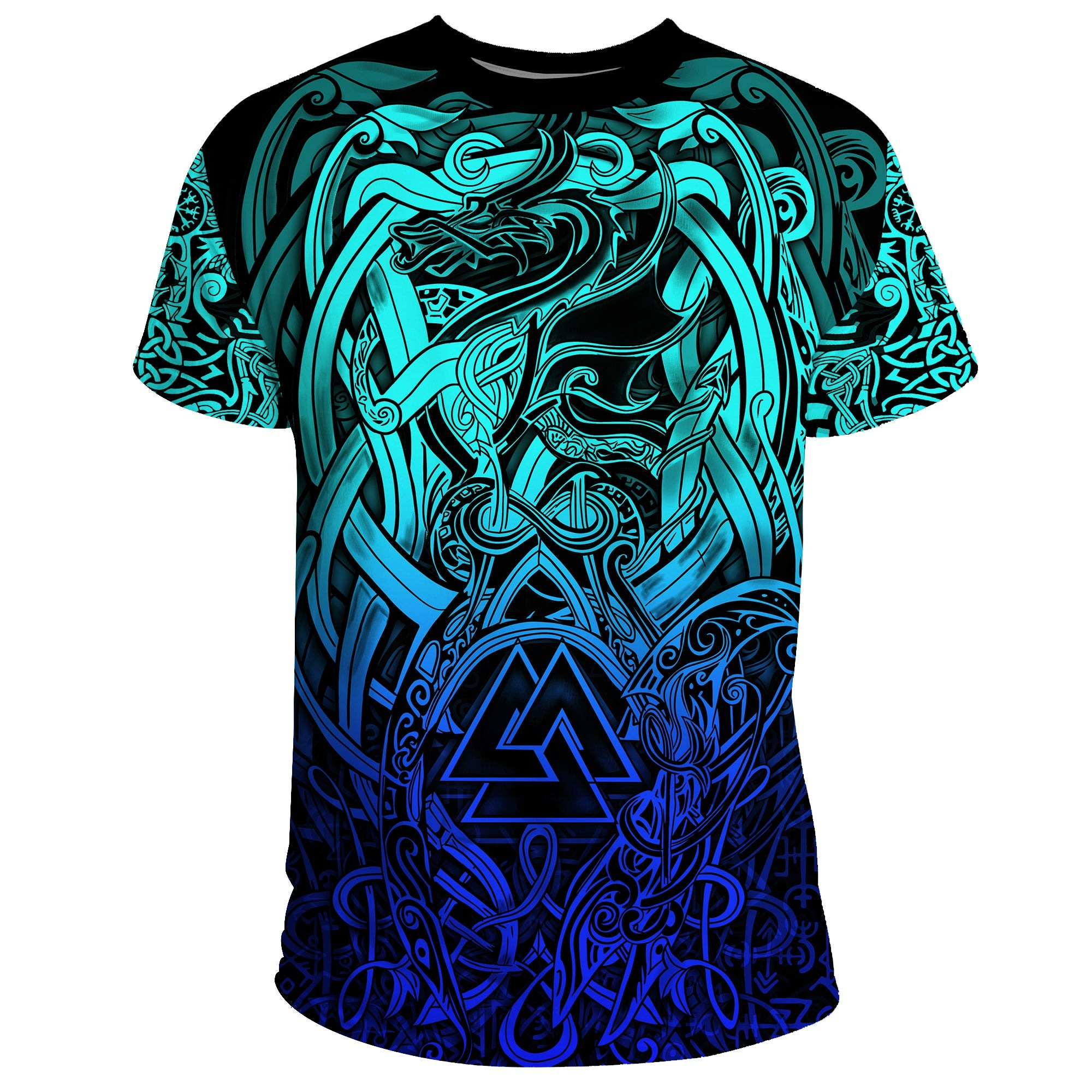Valknut and Dragon Tattoo Special Blue, Viking T Shirt For M | Inspire ...