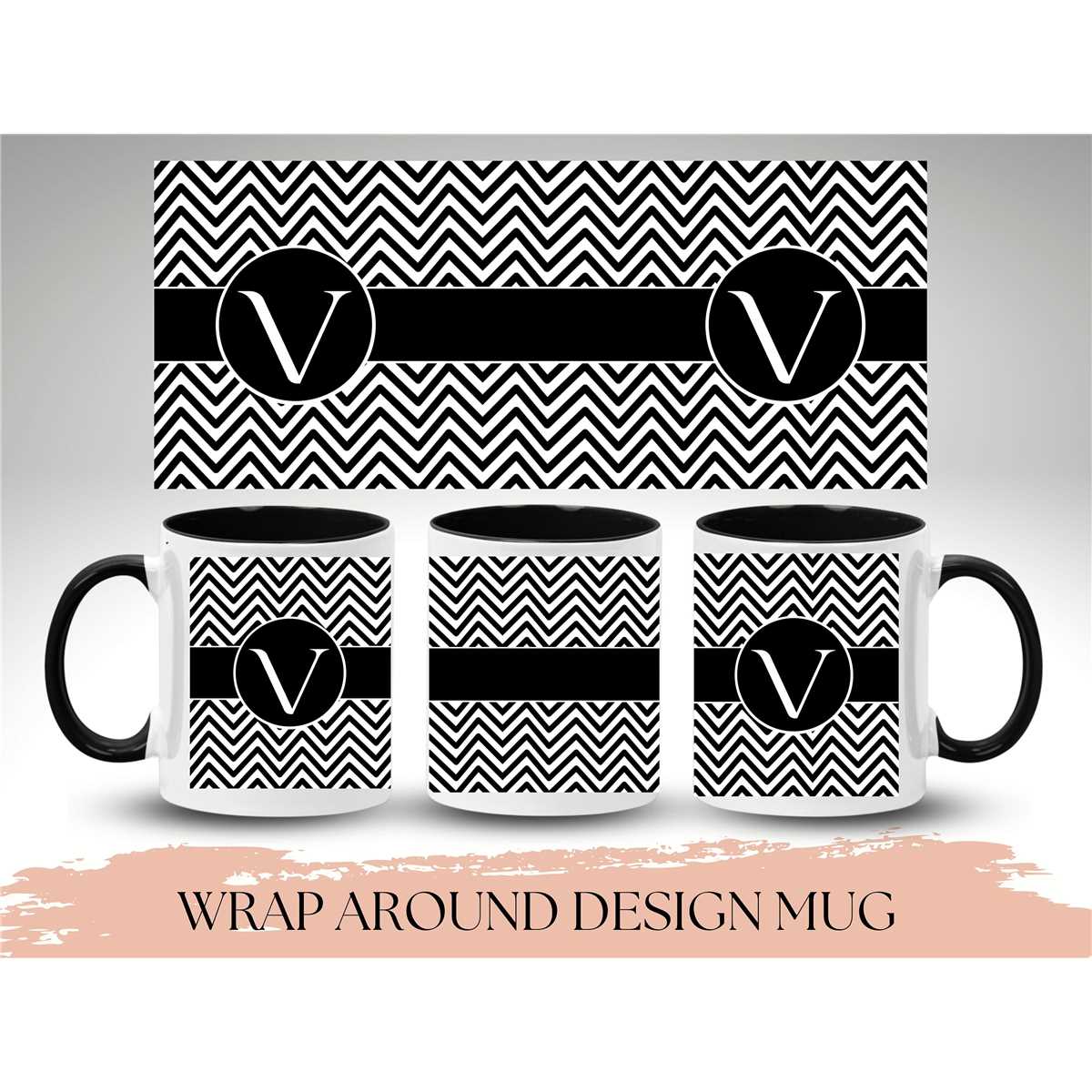 Black And White Monogram Mug, Custom Name Monogram Mug For M | Inspire ...
