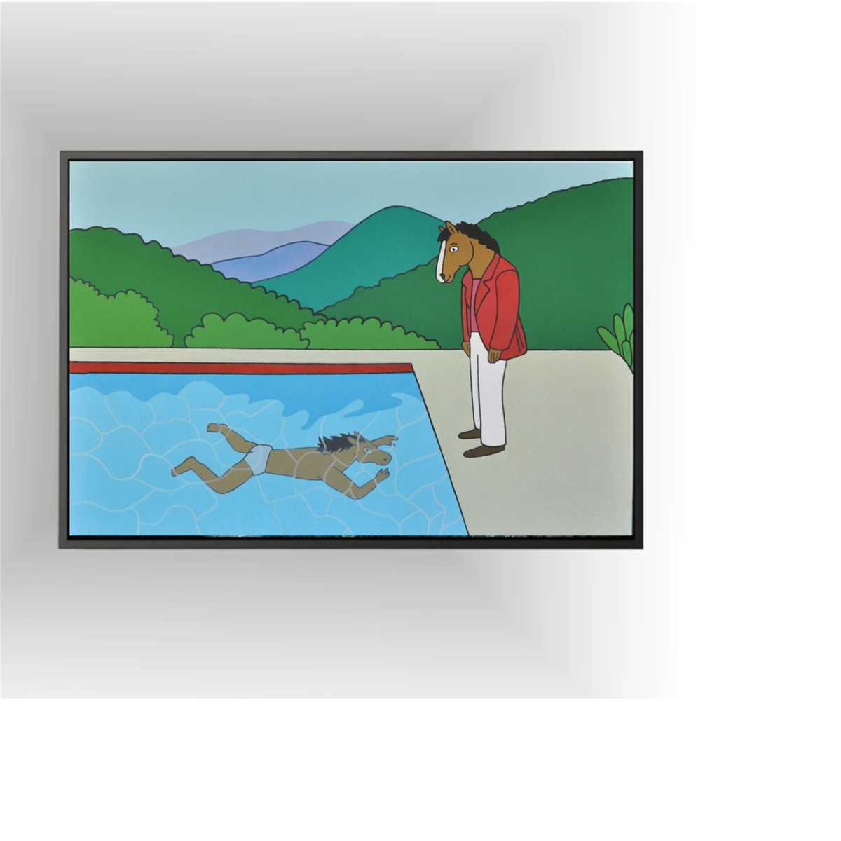 Framed BoJack Horseman Print, Hockney Pool Vintage Art Paint | Inspire ...