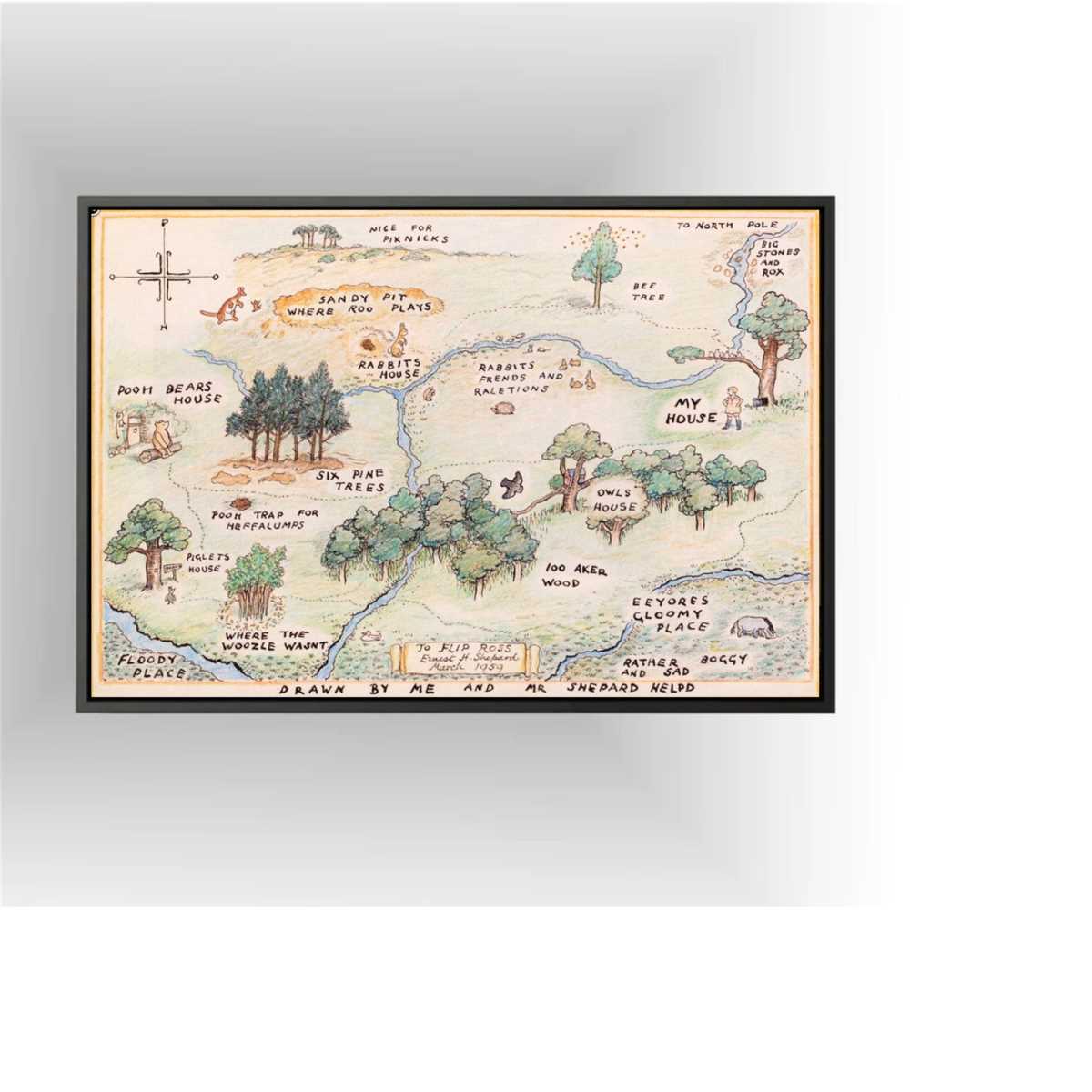 100 Acre Woods Map Canvas Wall Art,100 Acre Woods Hanging Ca | Inspire ...