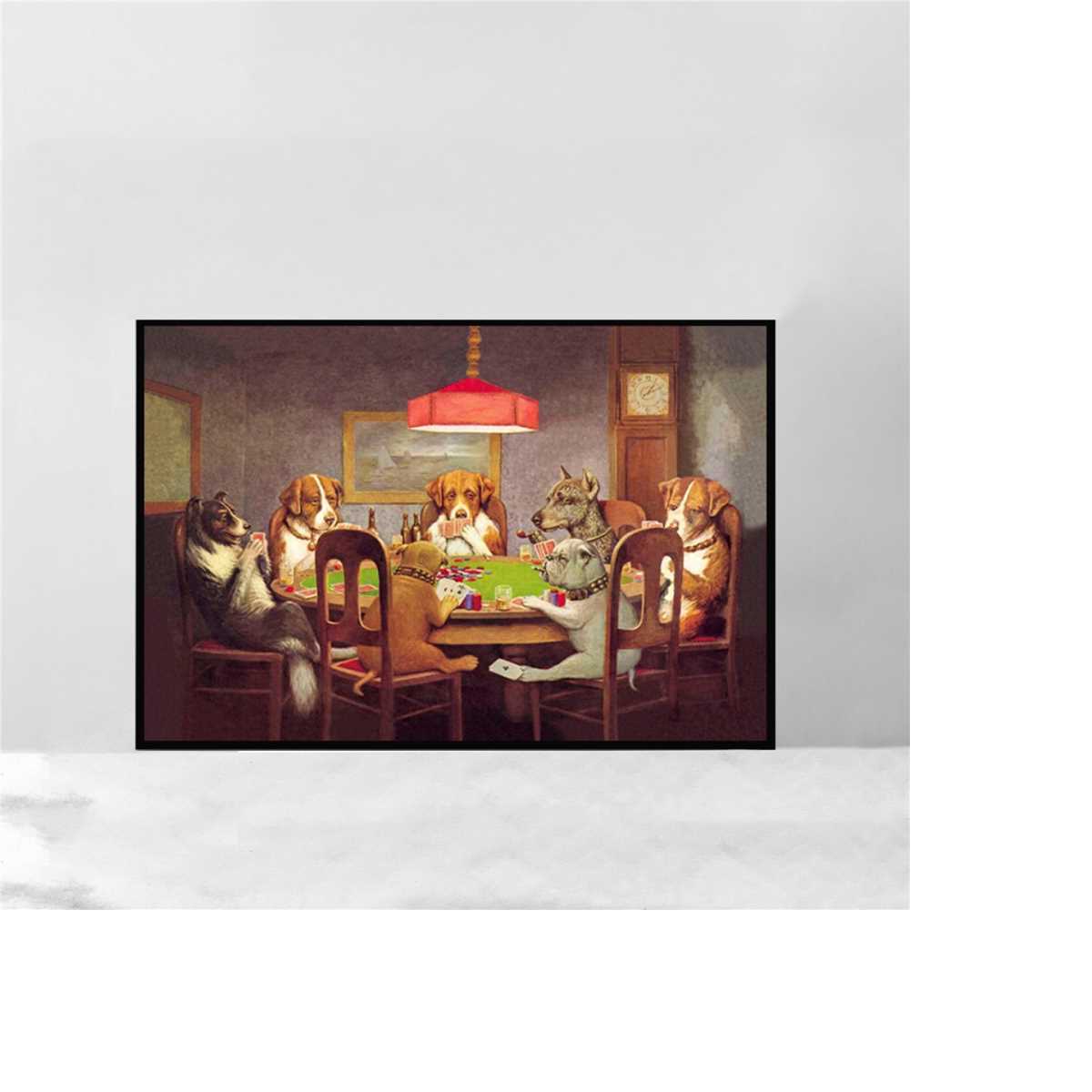 Dogs Playing Poker Cards Funny Poster - High Quality Canvas | Inspire ...