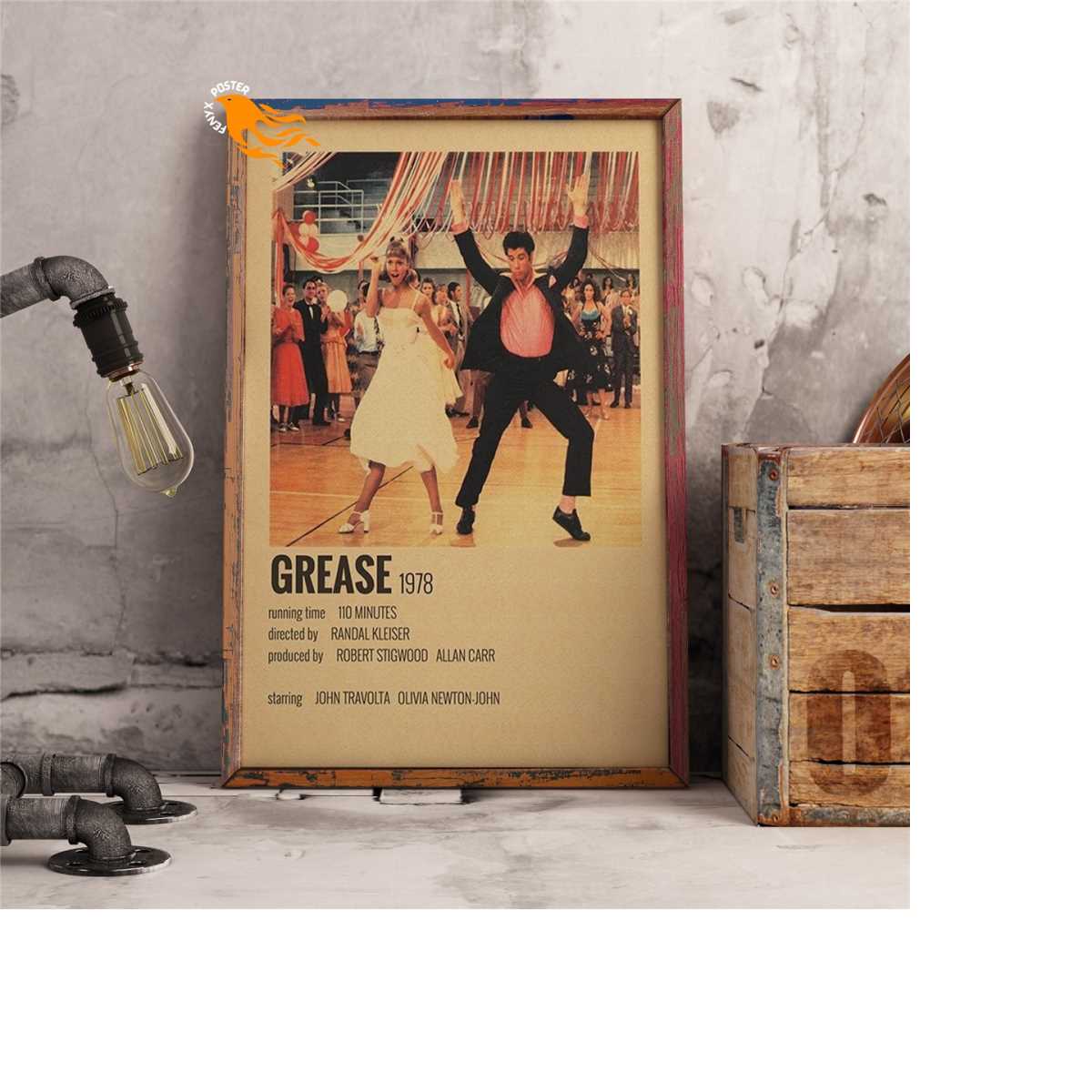 Grease Retro Poster, Kraft Paper Print, Movie Wall Art Gift - Inspire ...