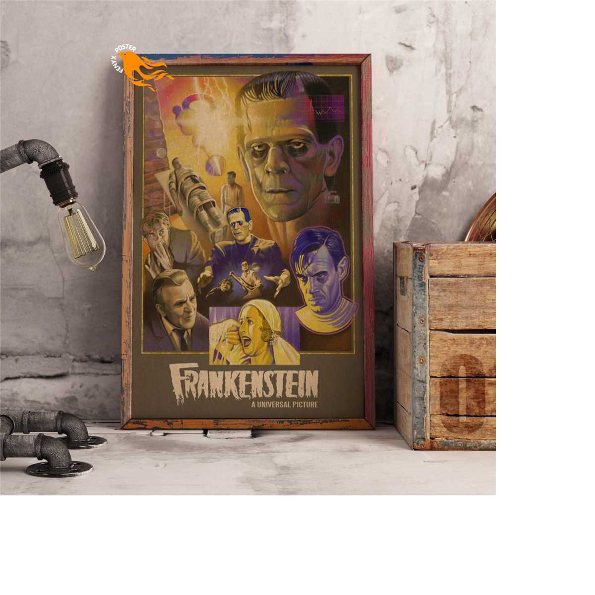Frankenstein Retro Poster, Kraft Paper Print, Movie Wall Art | Inspire ...