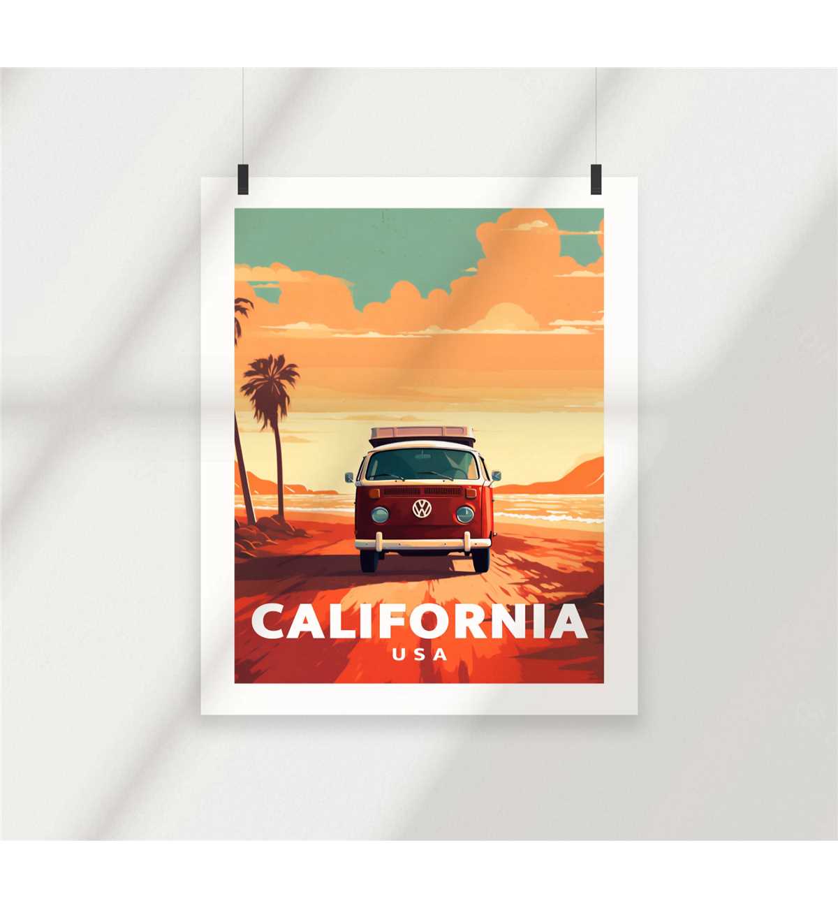 VW Van Surf Beach Sunset Ocean - Landscape - Inspire Uplift