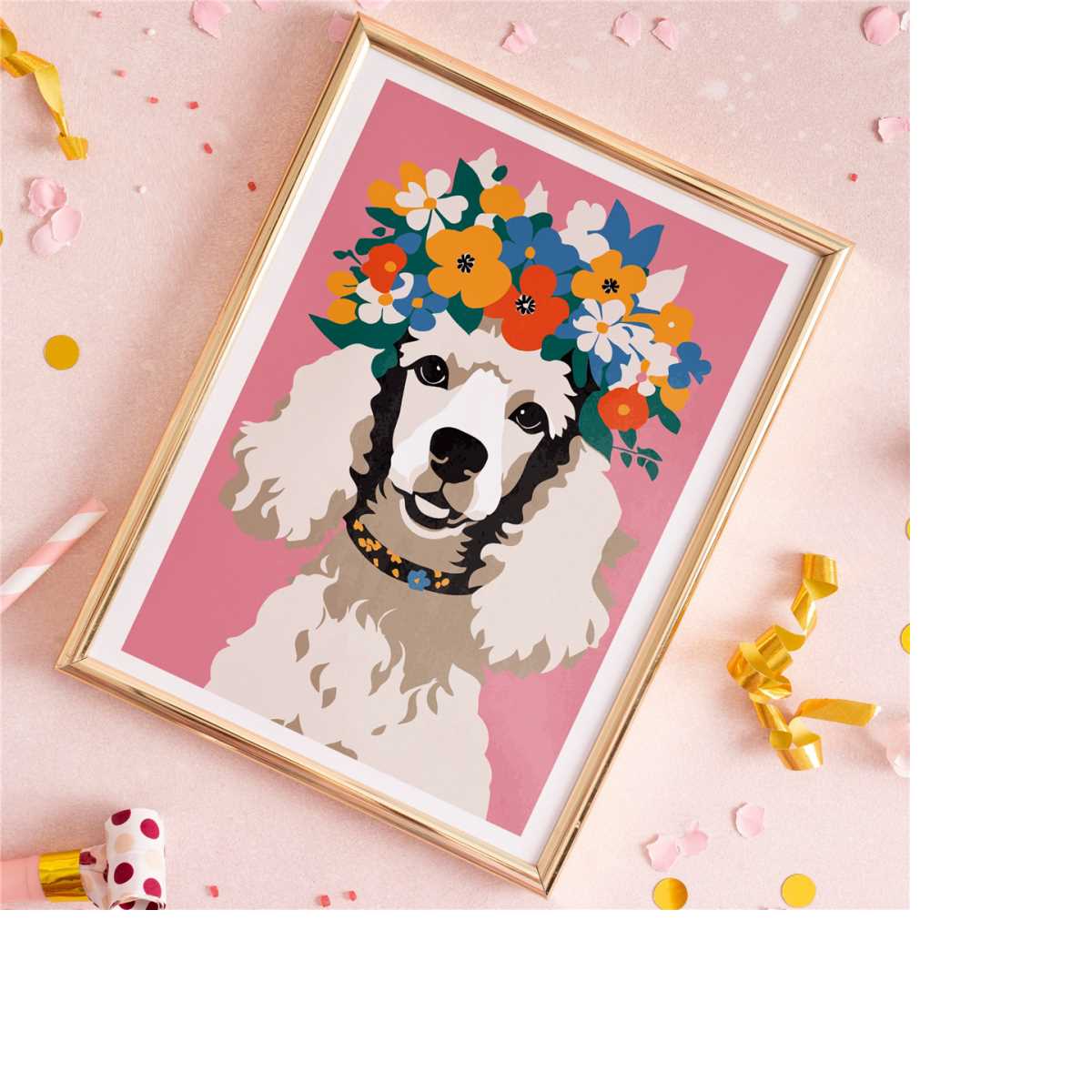 Dog with Flower Crown Poster, Poodle Dog Print, Funny Animal | Inspire ...