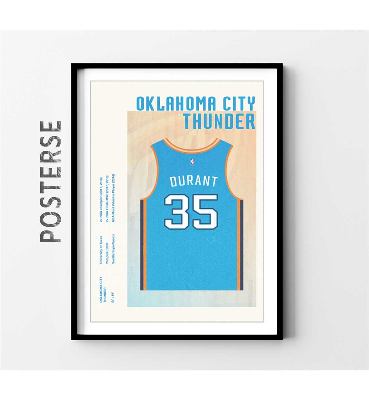 Kevin Durant Poster, OKC Thunder Shirt Canvas, NBA | Inspire Uplift