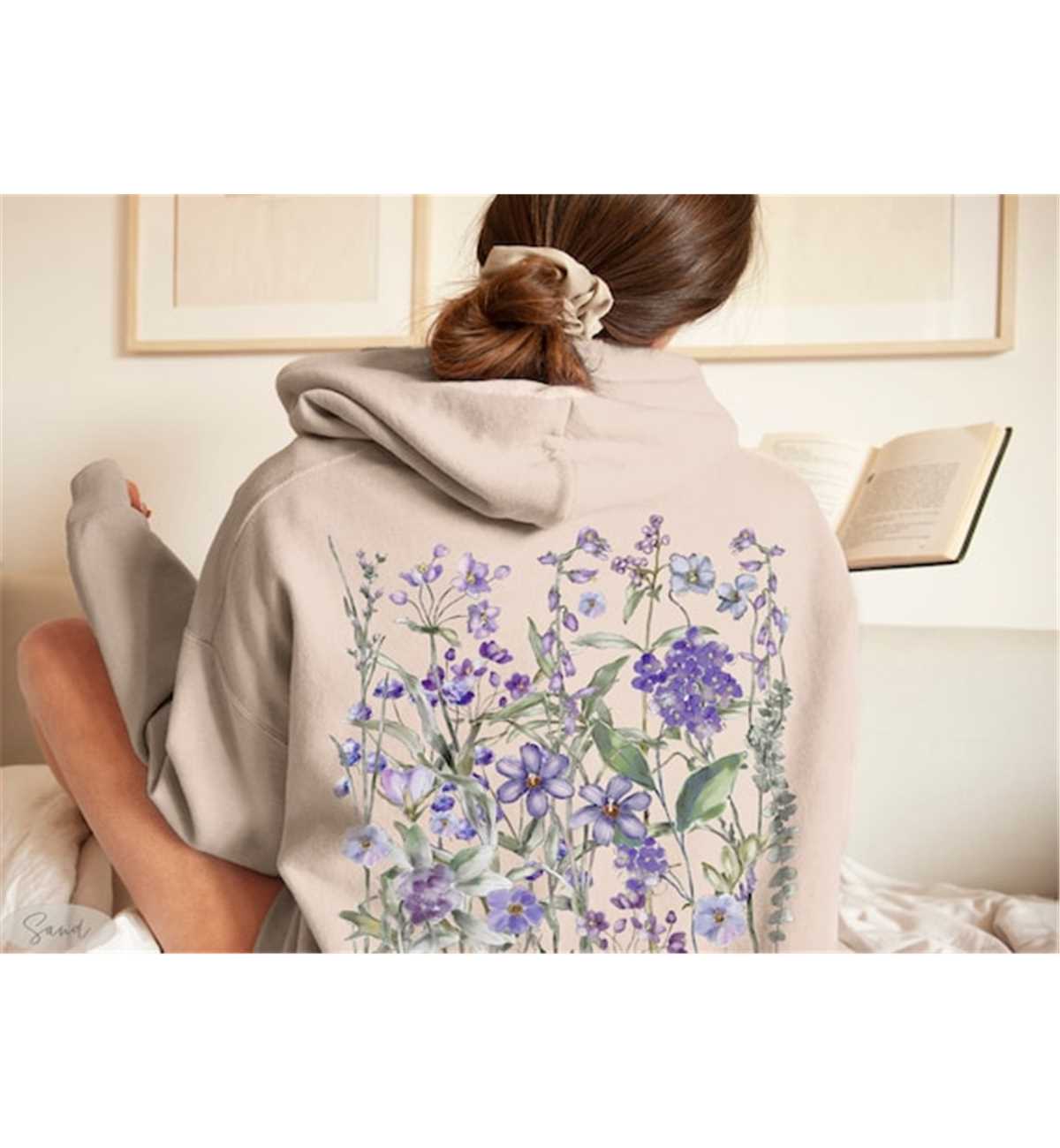 Vintage Pressed Flowers Hooded Sweatshirt, Boho Cottagecore - Inspire ...