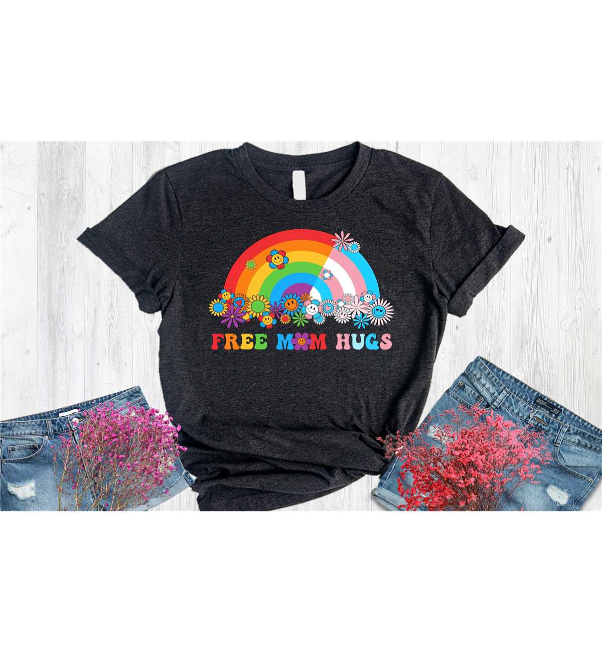 Free Mom Hugs Shirt, Proud Mom Apparel, Rainbow | Inspire Uplift