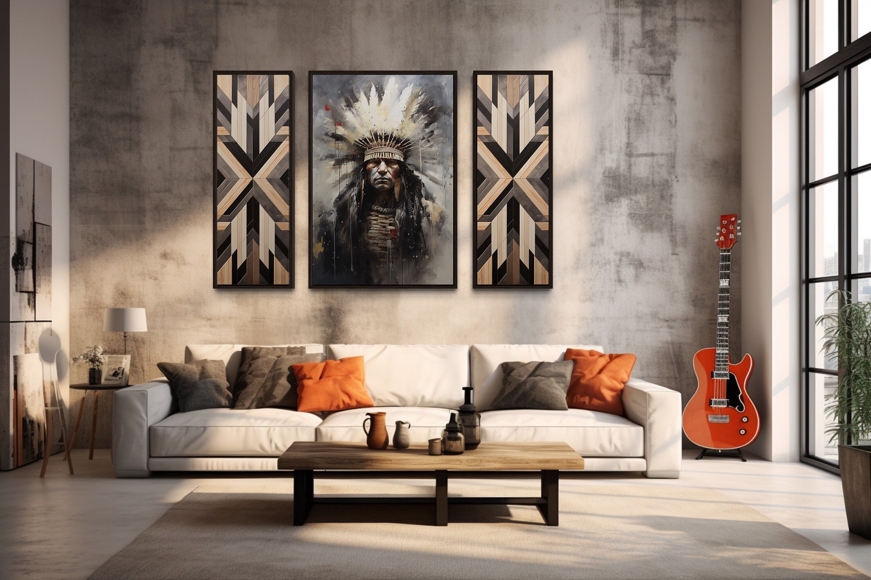 Set of 3 Canvas Aztec Inspired Wall Art - ChiefEmperor And A | Inspire ...