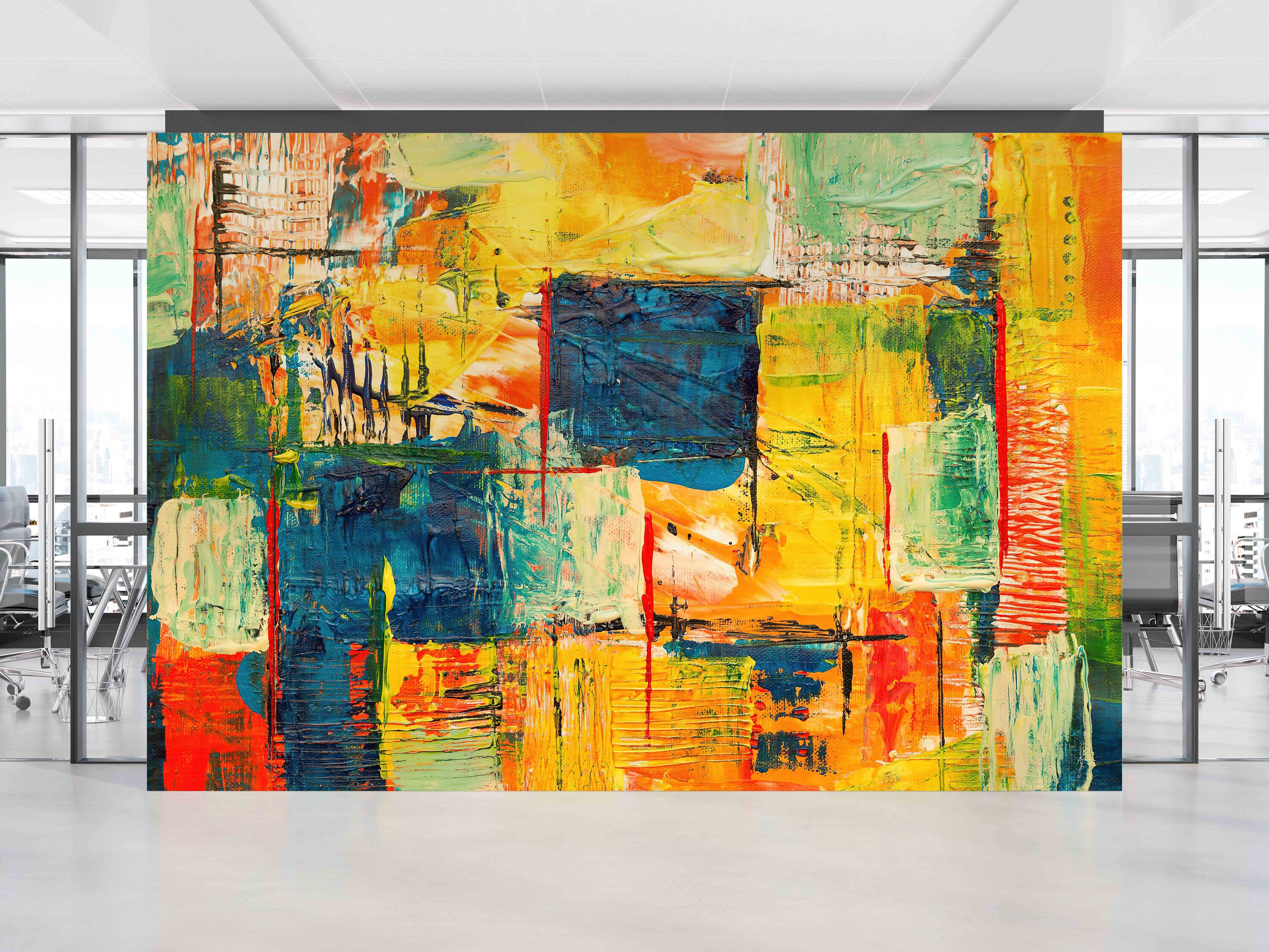 Red Mural, Modern Mural, 3D Wall Art, Yellow Painting Wallpa | Inspire ...