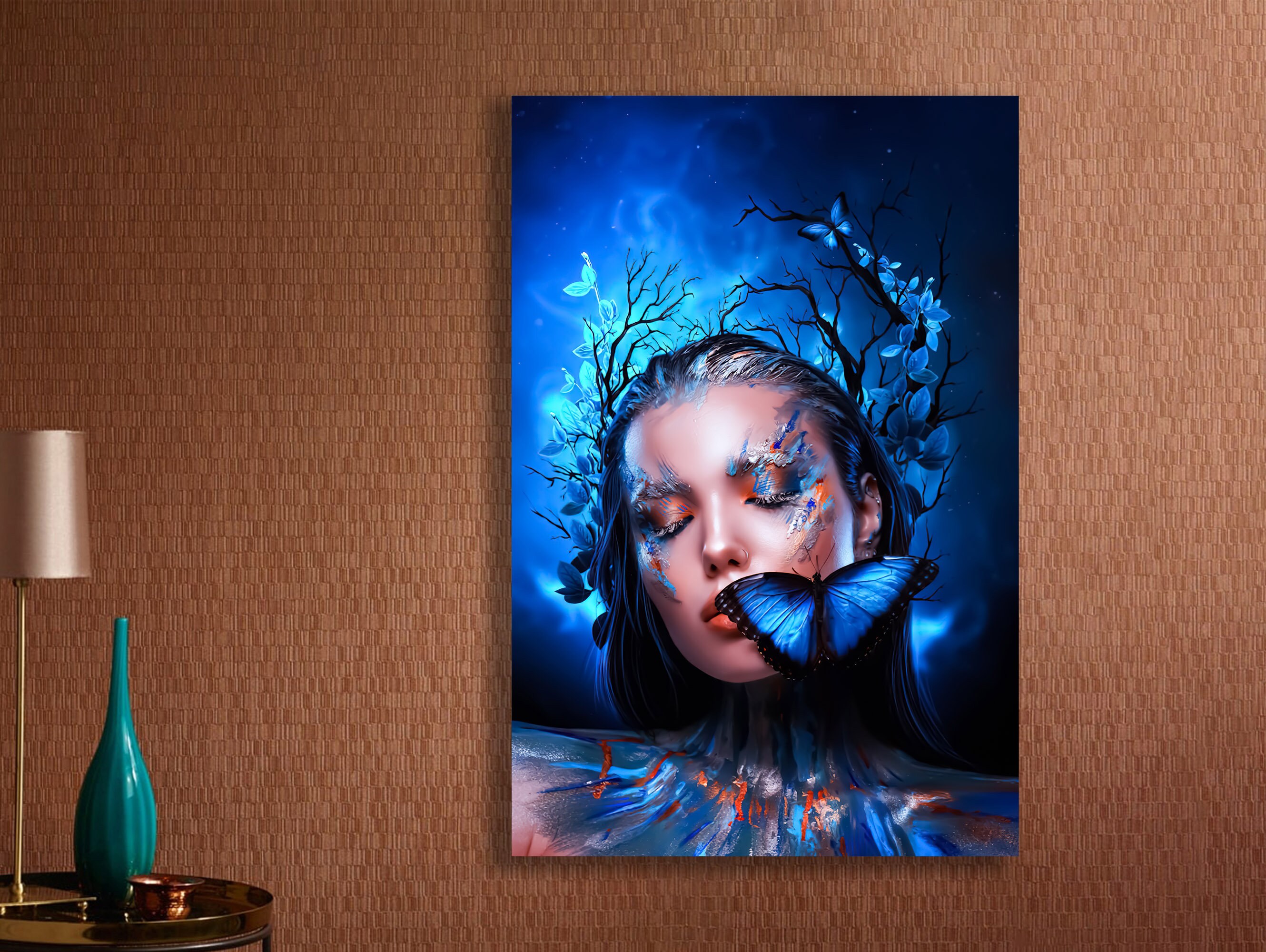 Woman With Butterfly Canvas, Blue Butterfly Canvas Wall Deco | Inspire ...