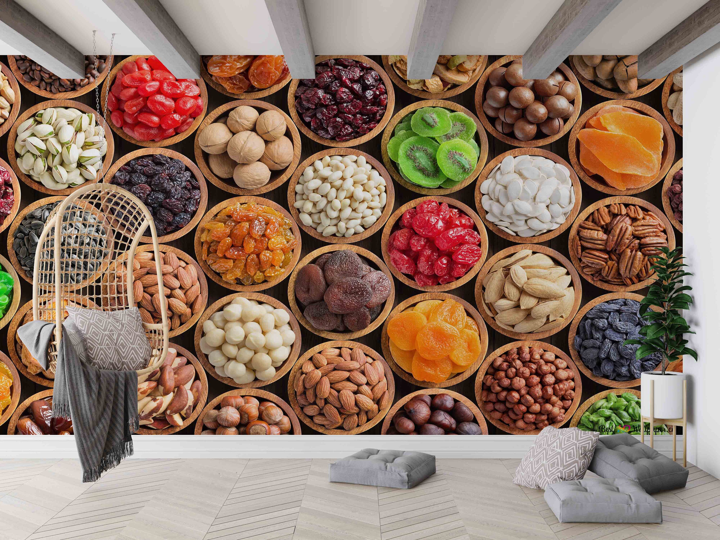 Colorful Foods Wallpaper, Nuts Wall Print, Spices Mural, Fru | Inspire ...
