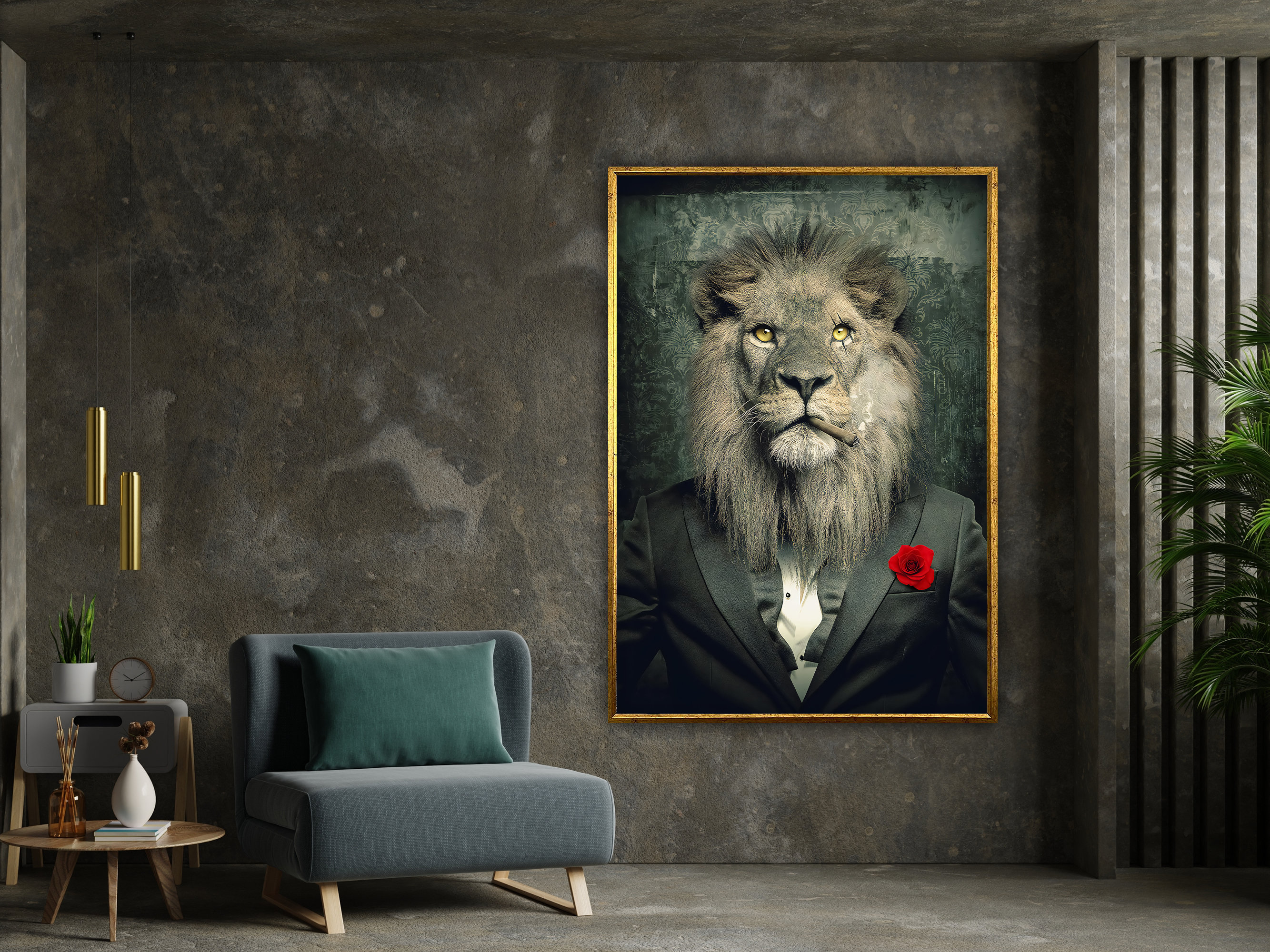 noble maned lion canvas,lion man smoking cigar in suit canva | Inspire ...