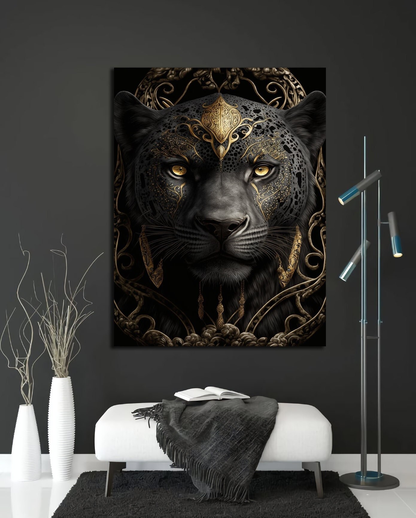 Metallic Canvas Effects, Jaguar Wall Art, Black Jaguar Wall - Inspire ...