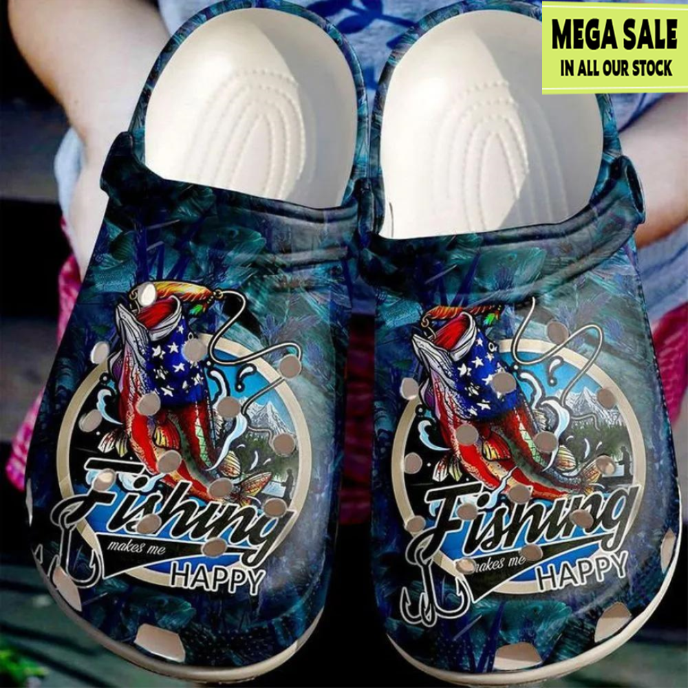 American Fishing Makes Me Happy Crocs Crocband Shoes, Custom | Inspire ...
