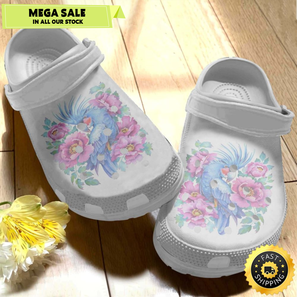 Blue Parrot With Pink Flower Shoes Clog Birthday Gifts For G | Inspire ...