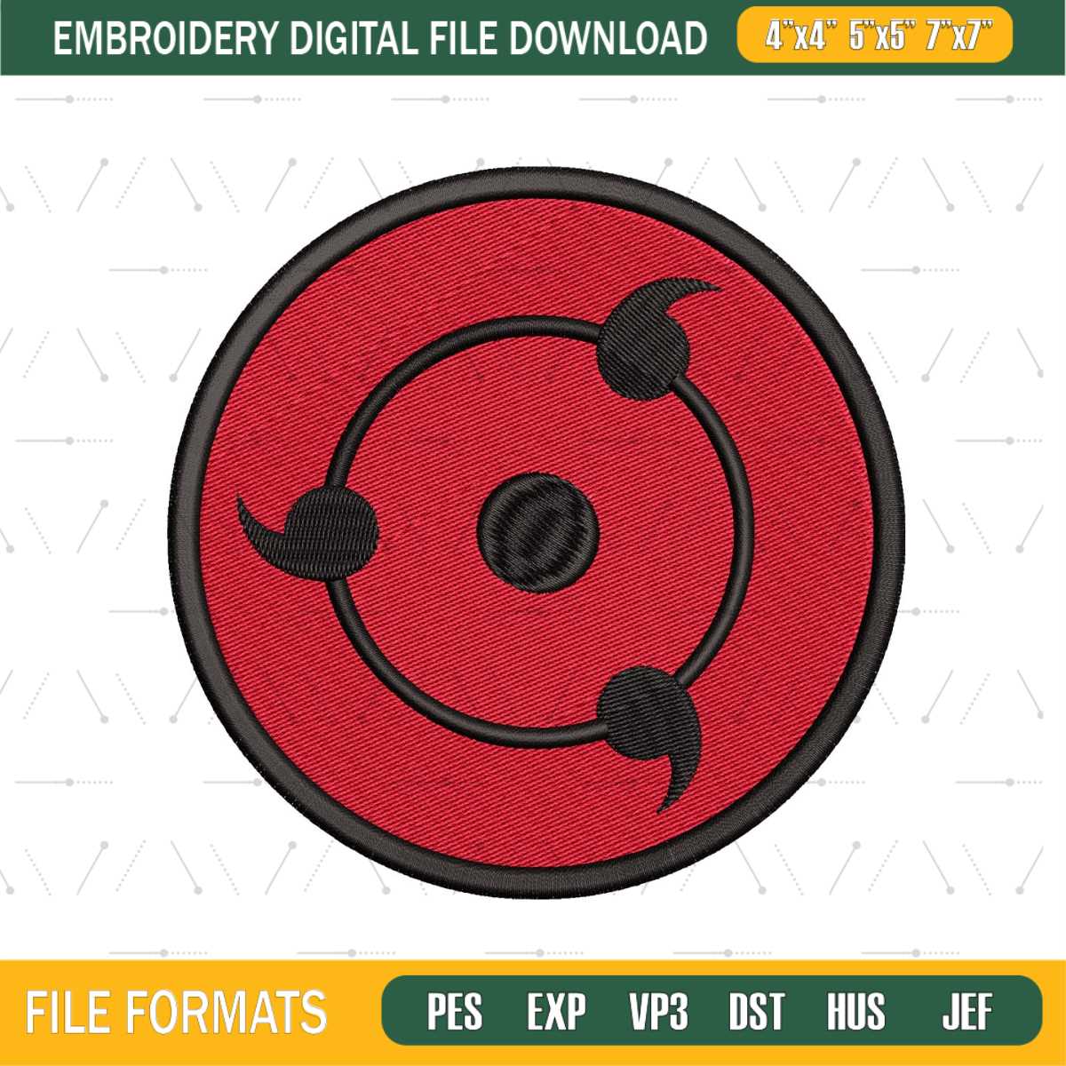 Three Tomoe Sharingan Symbol Embroidery File - Inspire Uplift