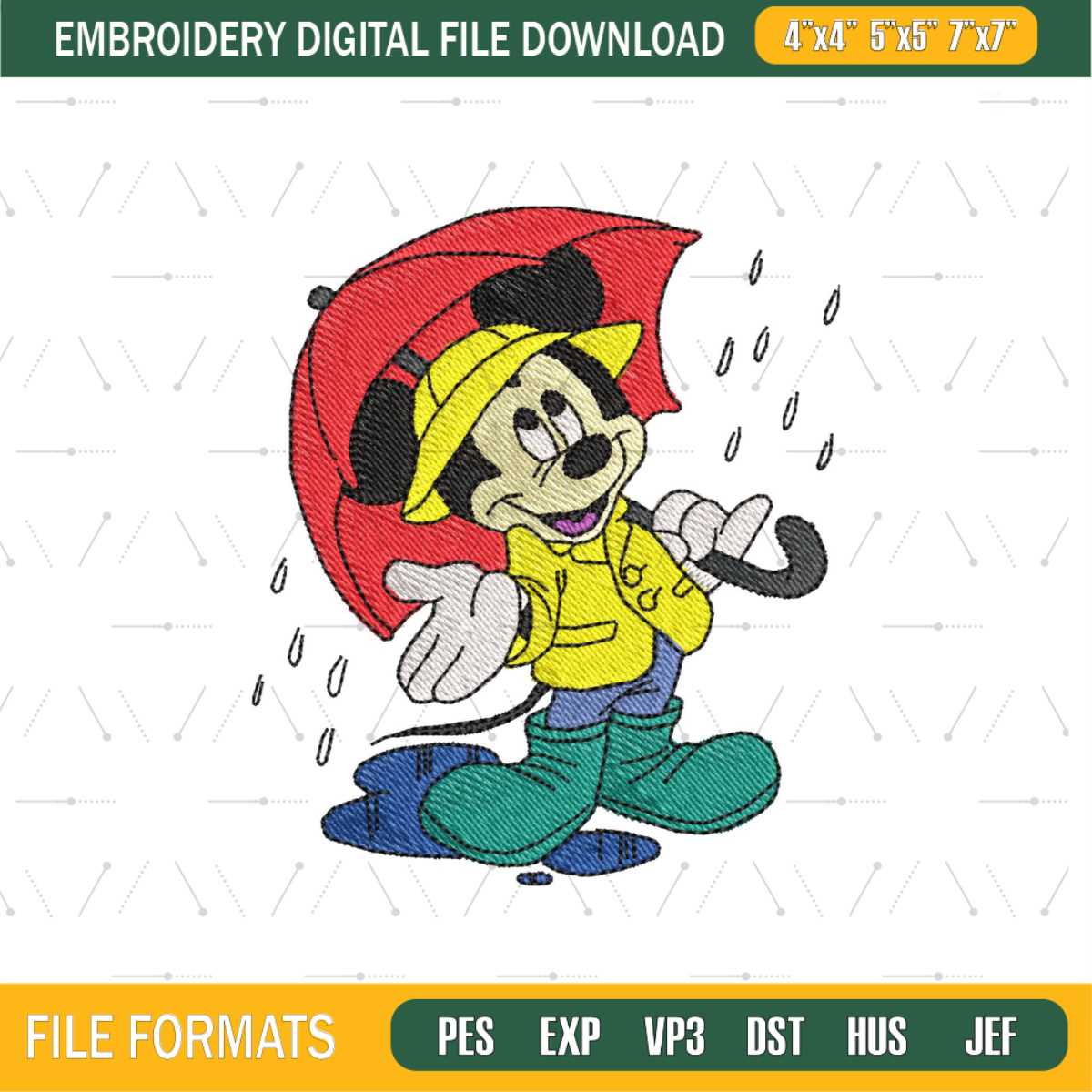 Mickey Mouse Cover Rain Weather Embroidery File | Inspire Uplift