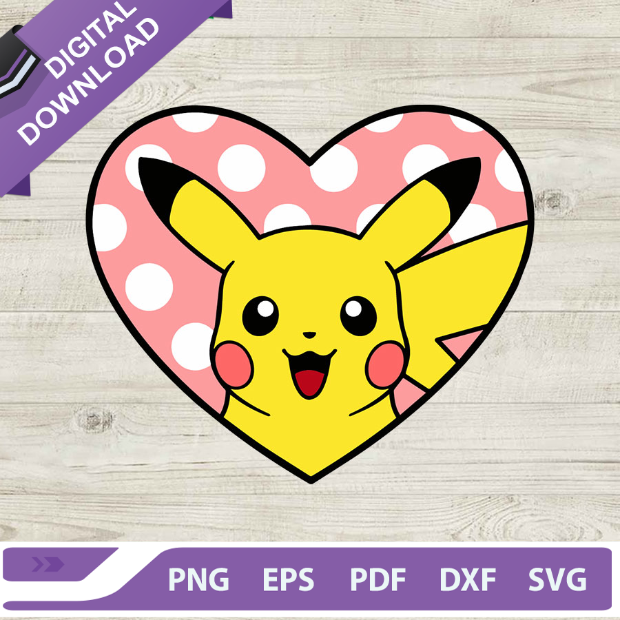 Pikachu Heart SVG, Pikachu Love Valentine SVG, Pokemon SVG, | Inspire ...