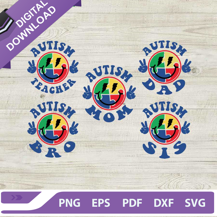 Autism smile face SVG, Autism family SVG, Autism awareness S | Inspire ...
