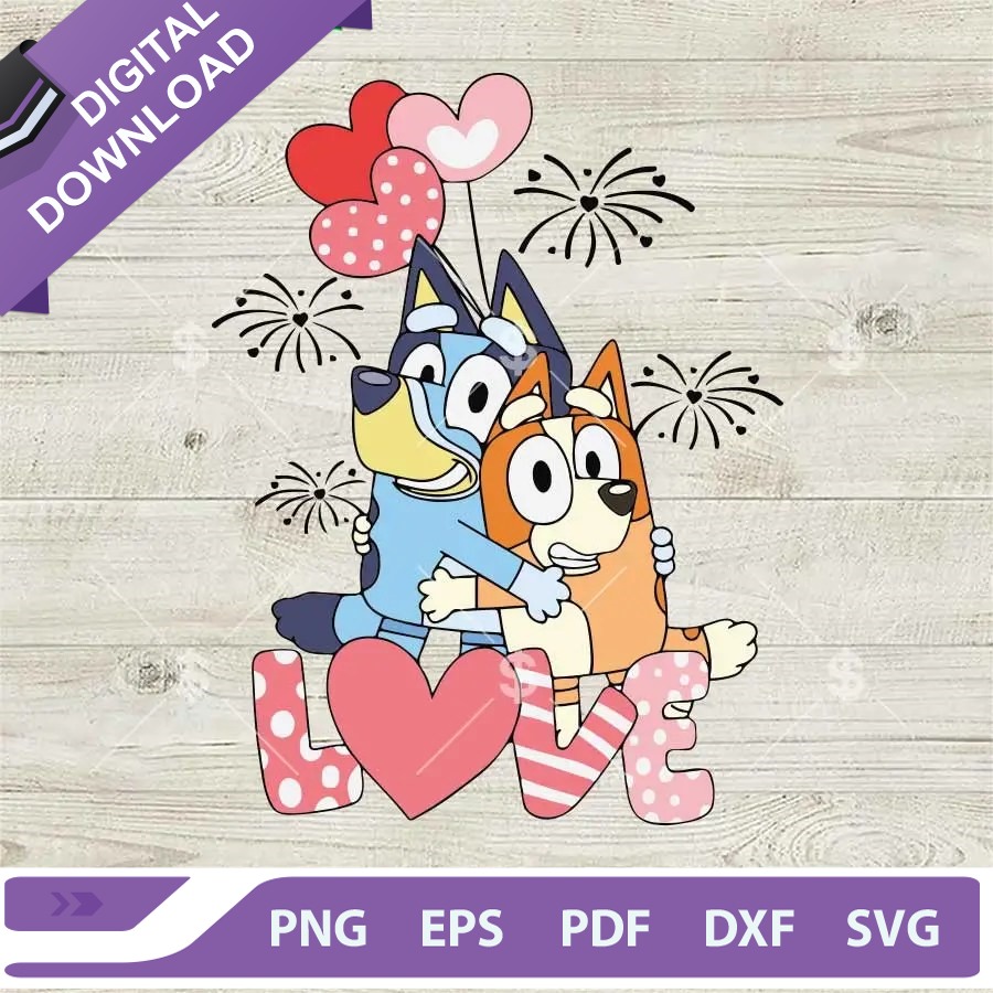 Bluey Bingo Couple Love Valentine SVG, Bluey Cartoon Valenti | Inspire ...