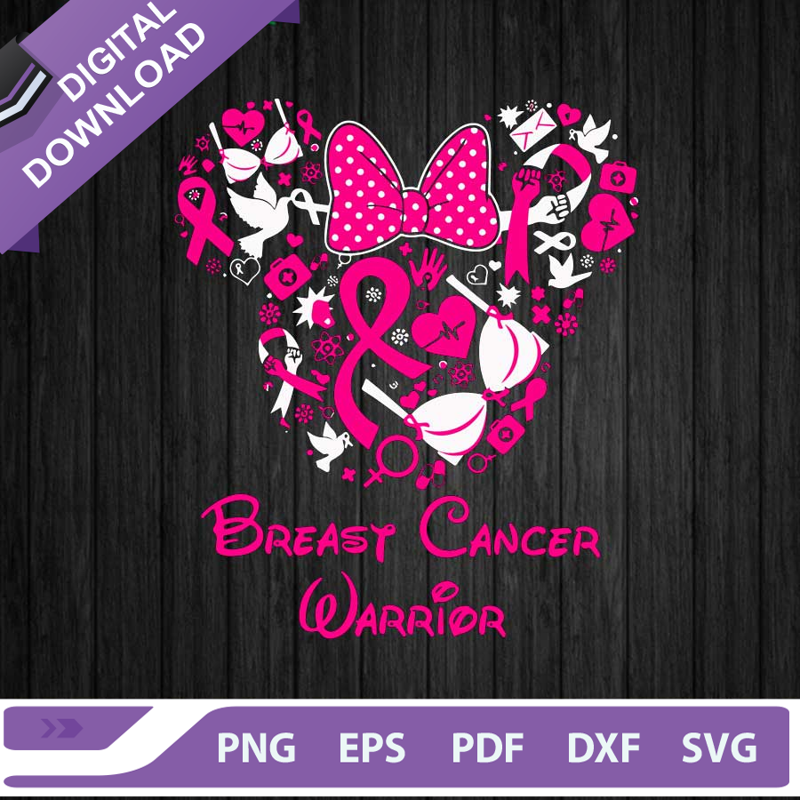 Breast cancer warror mickey head SVG, Ribbon Breast Cancer M | Inspire ...