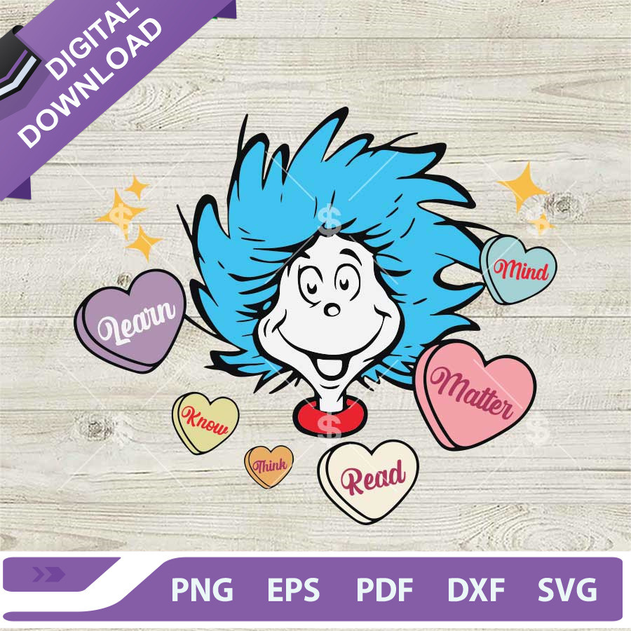 Dr Seuss Candy Hearts SVG, Thing 1 Thing 2 SVG, Dr Seuss Hea | Inspire ...