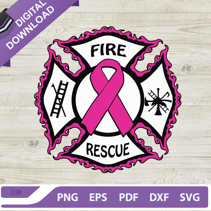 Fire Rescue Pink Ribbon Breast Cancer SVG, Fire Rescue Logo | Inspire Uplift