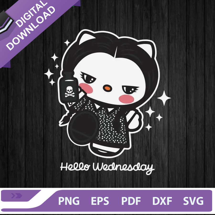 Hello Kitty Baby Wednesday Addams SVG, Hello Wednesday SVG, | Inspire ...