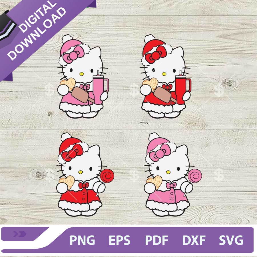 Hello Kitty Christmas Stanley Tumbler SVG Bundle, Hello Kitt | Inspire ...