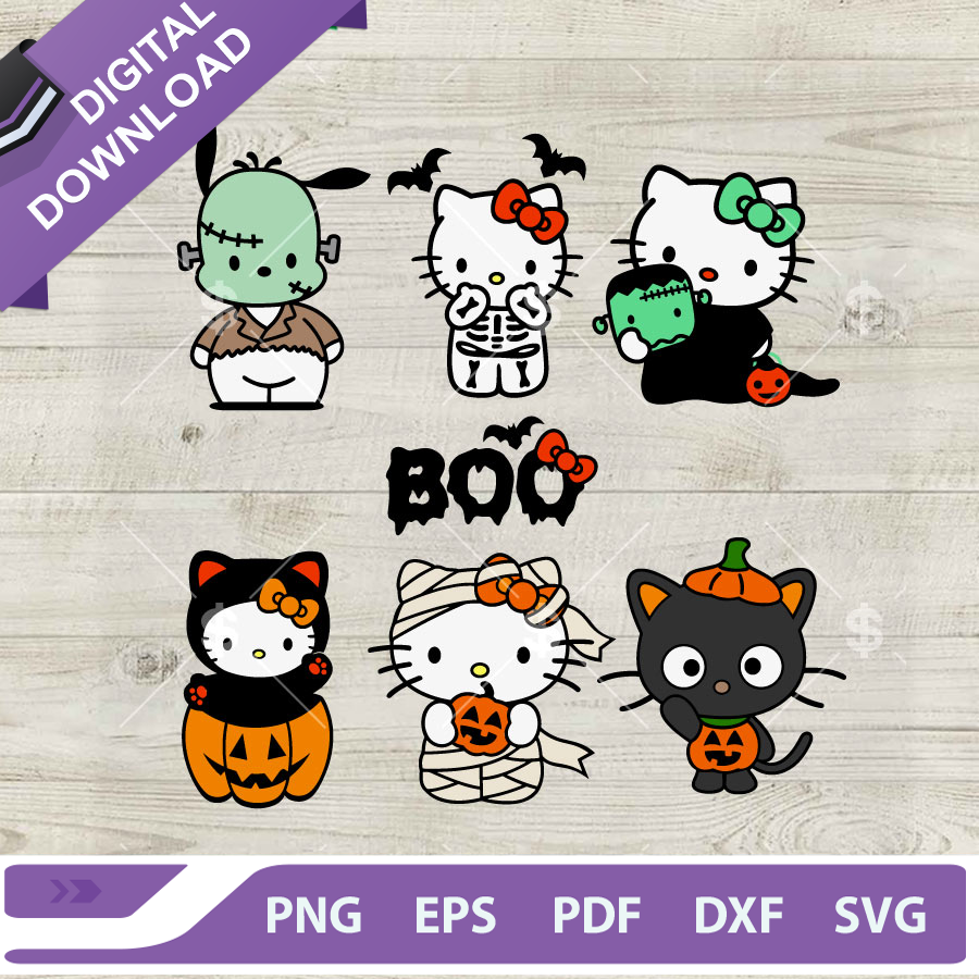 Hello Kitty Halloween Boo SVG, Hello Cats Horror Halloween S | Inspire ...