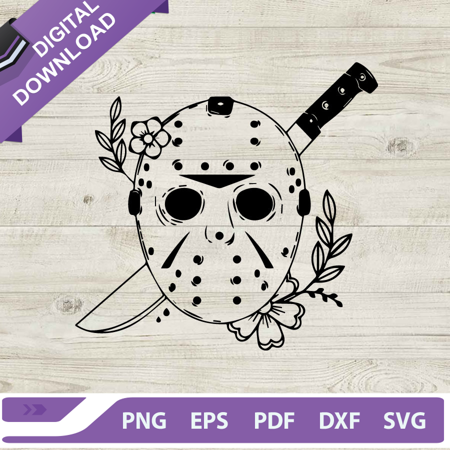 Jason mask with flower SVG, Jason Voorhees SVG, Halloween SV | Inspire ...