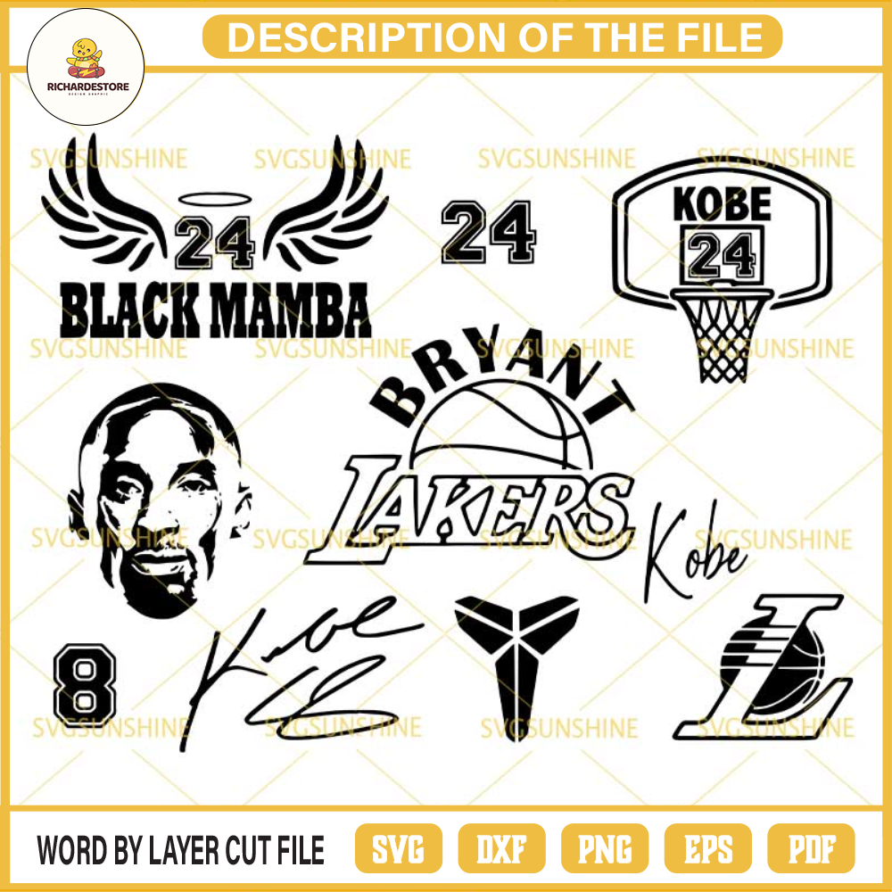 Kobe Bryant SVG Bundle, Lakers SVG, Kobe 24 SVG, Black Mamba | Inspire ...