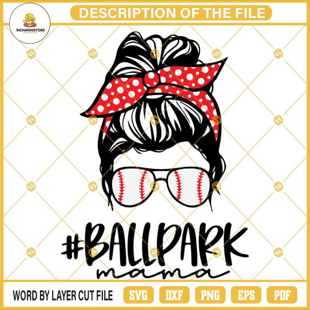 Messy Bun Ballpark Mama Svg, Baseball Mom Svg Dxf Eps Png Cu | Inspire ...