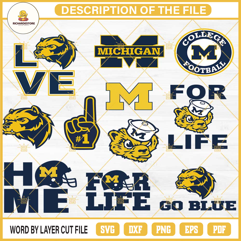 Michigan Wolverines Football Designs Bundle SVG EPS PNG DXF | Inspire ...