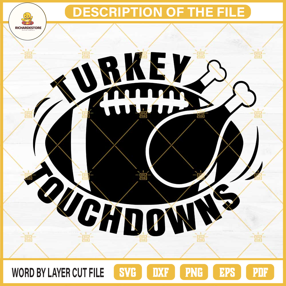 Turkey And Touchdowns SVG, Football Thanksgiving SVG, Turkey | Inspire ...