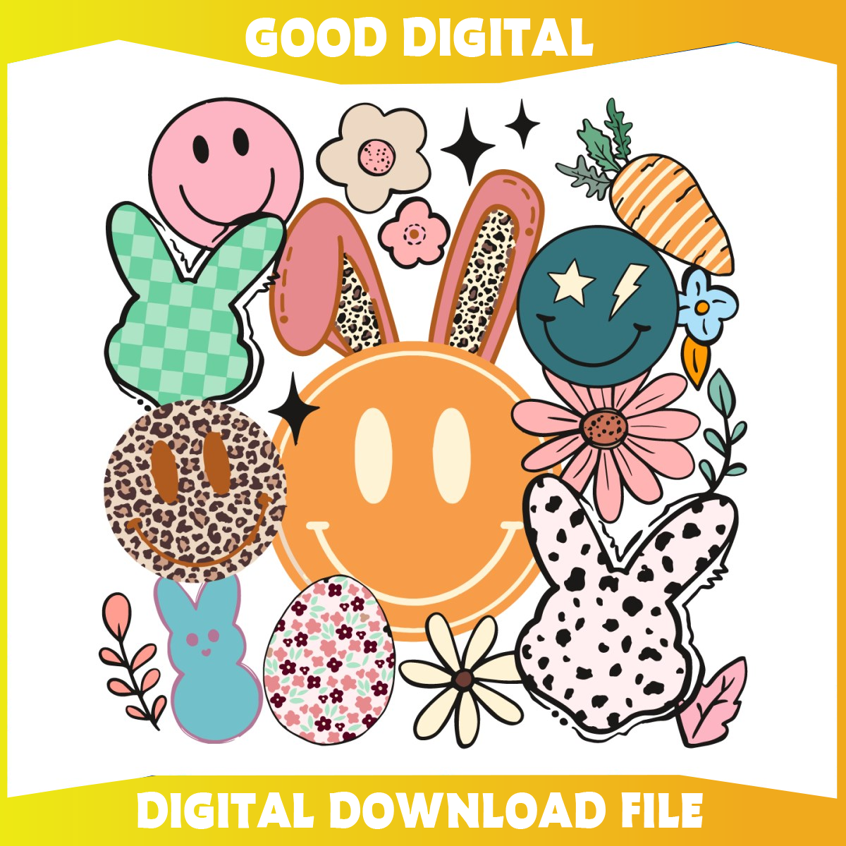 Groovy Easter Bunny Smiley Face SVG454 | Inspire Uplift