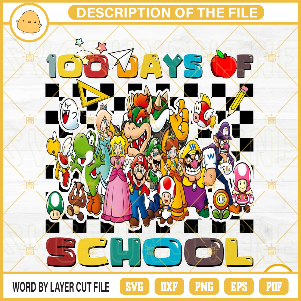 Super Mario Bros 100 Days Of School PNG Designs For Shirts13 | Inspire ...