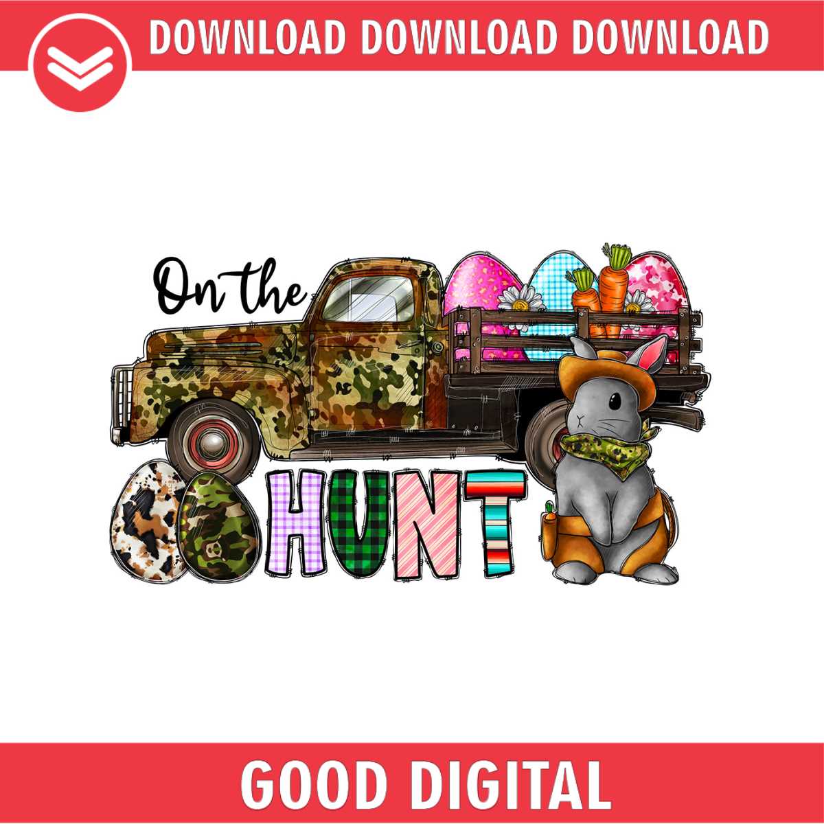 On The Hunt Easter Western Bunny Leopard Farm Truck PNG | Inspire Uplift