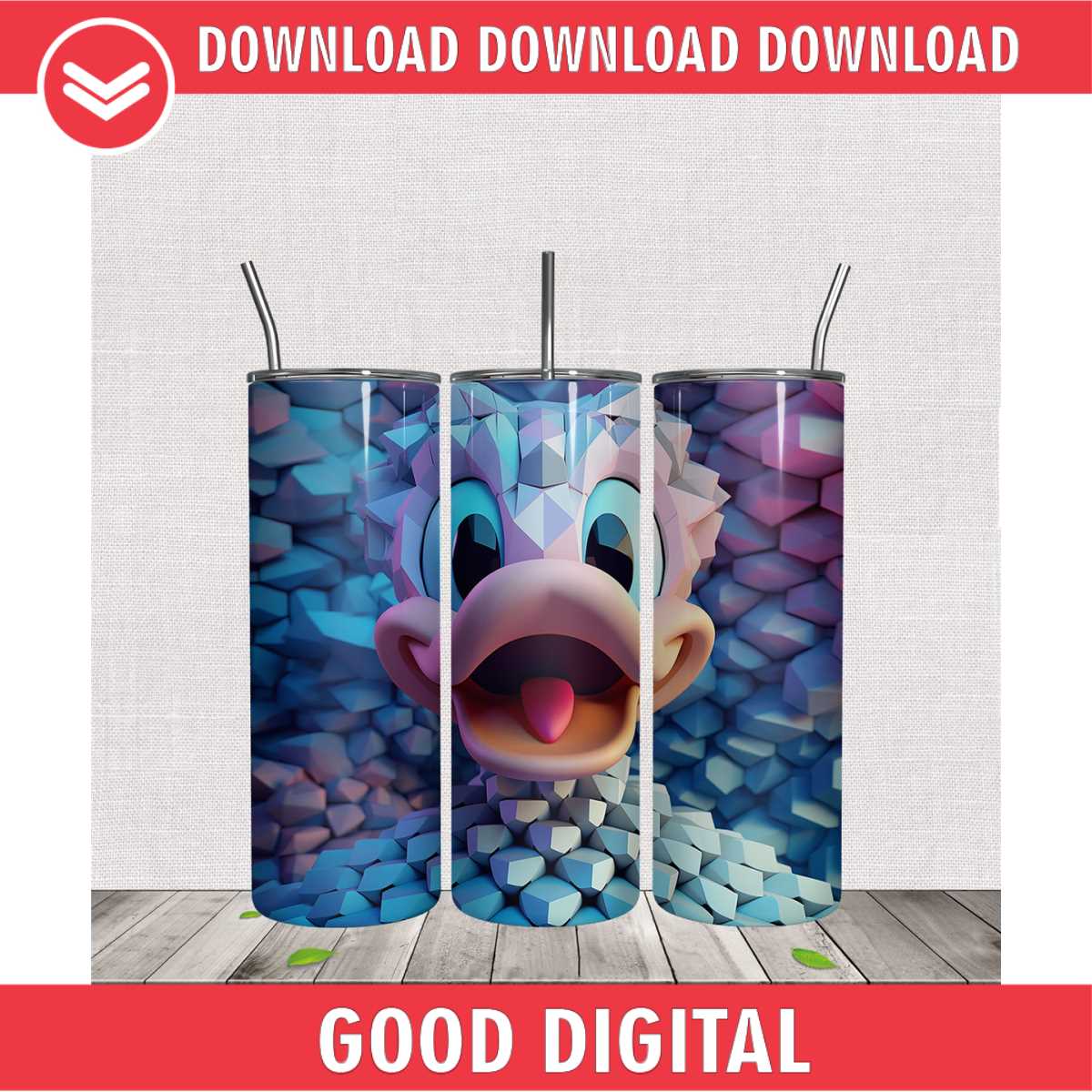 3D Cute Donald Duck Cartoon 20oz Tumbler Wrap PNG | Inspire Uplift