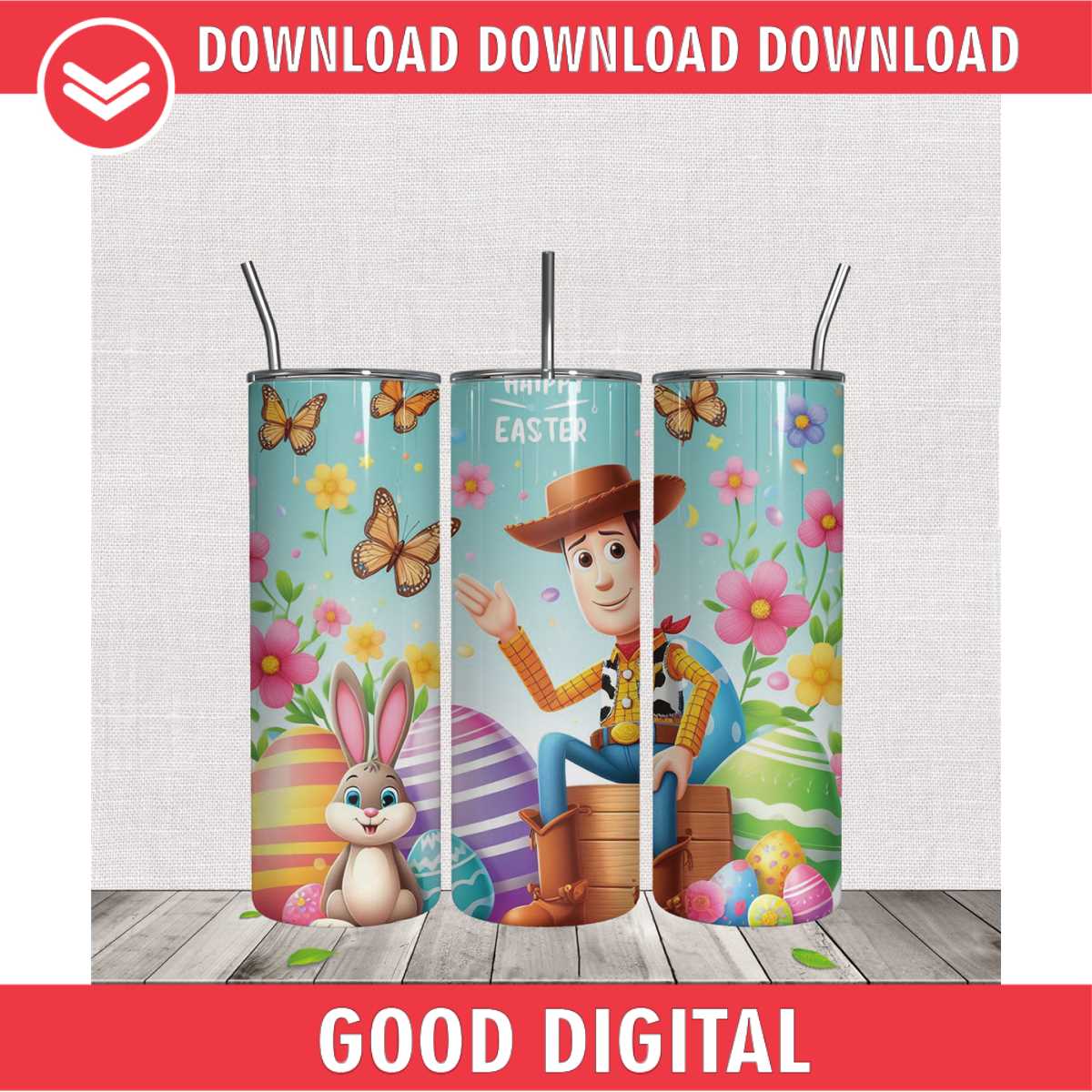 Woody Happy Easter Bunny Eggs Tumbler Wrap PNG | Inspire Uplift