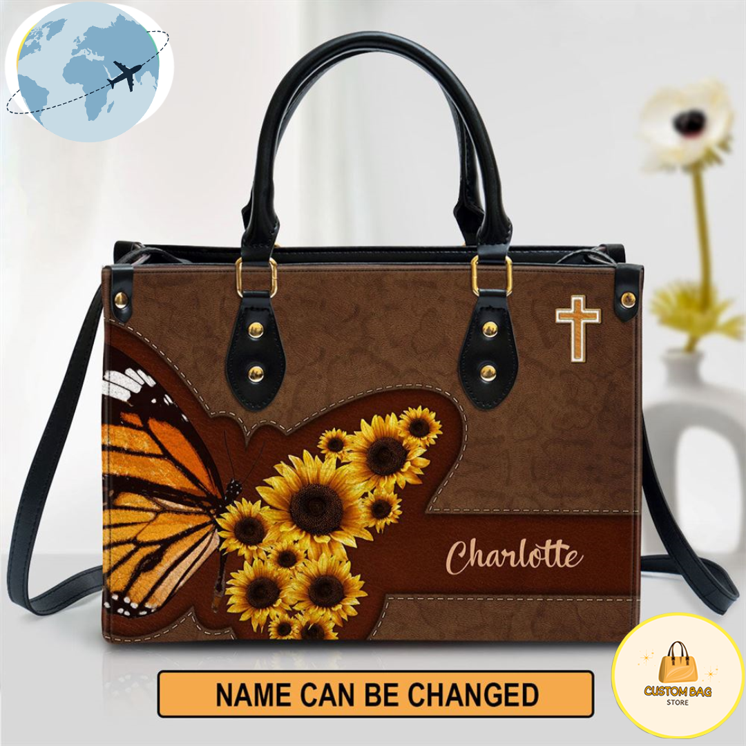 Butterfly And Sunflower Personalized Leather Bag, Custom Bag | Inspire ...