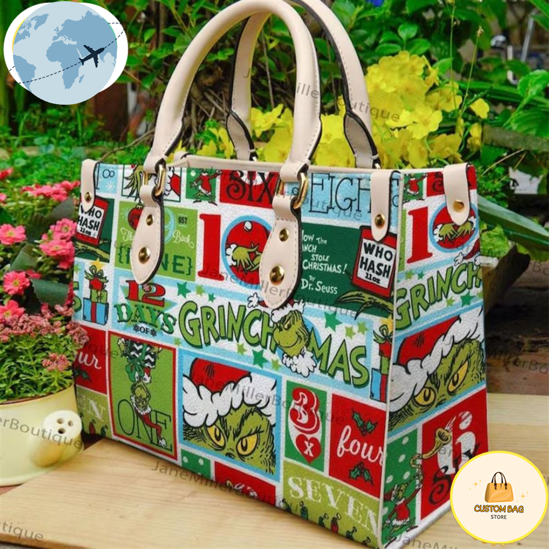 Grinch Christmas Leather Bag Grinch Lover Handbag, Custom Ba | Inspire ...