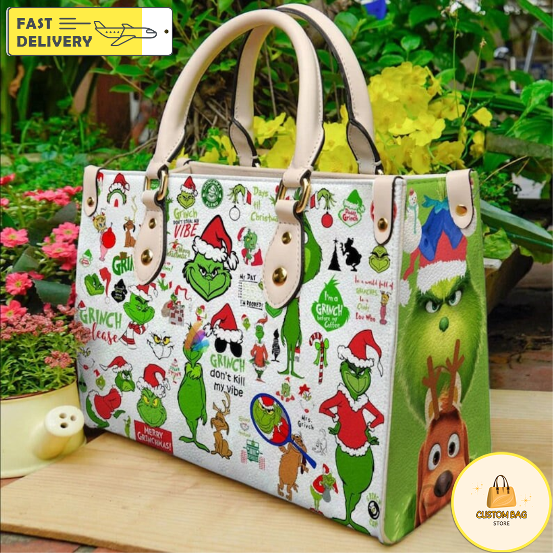 Grinch Christmas Leather Bag, Grinch Lover Handbag, Custom | Inspire Uplift
